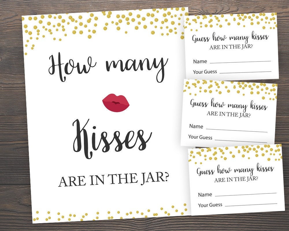 Gold Bridal Shower Games, How Many Kisses Sign, Guess How Many Kisses ...
