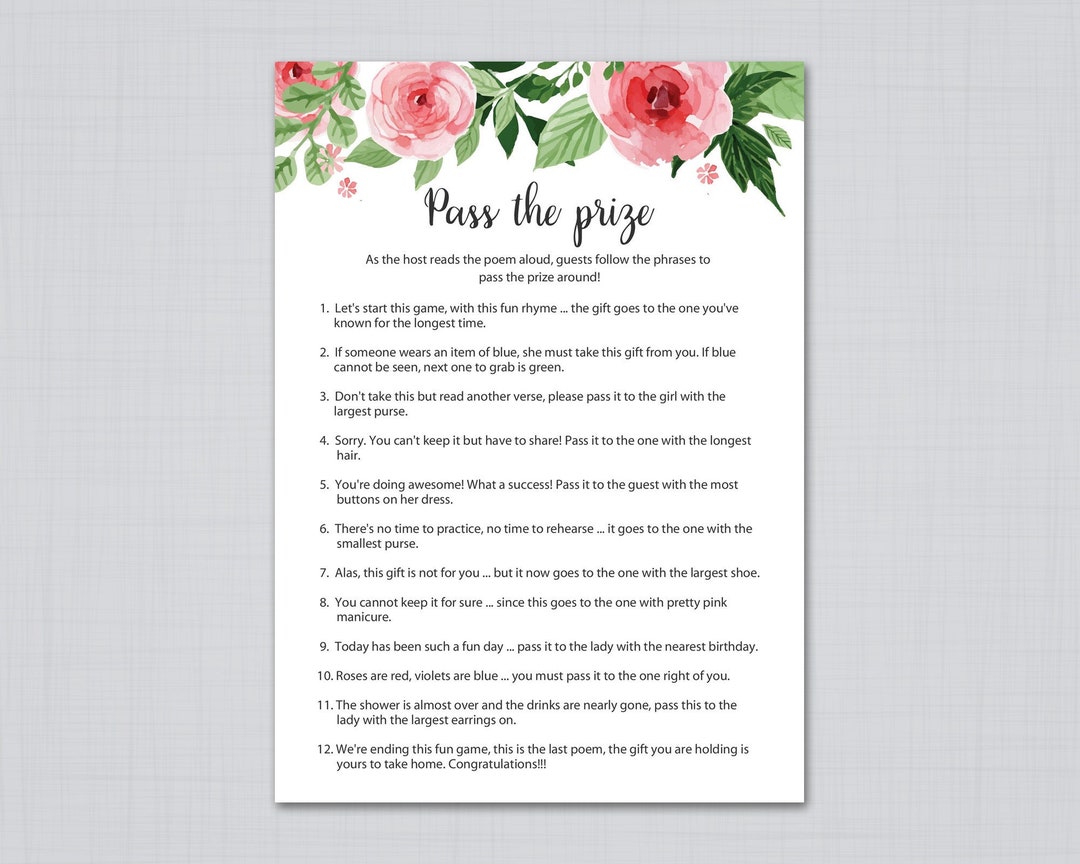 Pass the Prize, Bridal Shower Games, Pass the Parcel Game, Floral ...