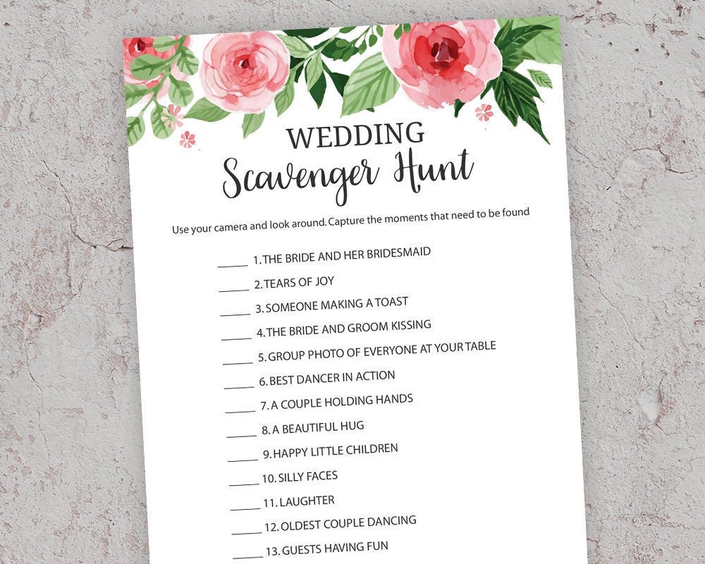 Wedding Scavenger Hunt, Floral Bridal Shower Games, Wedding Reception ...