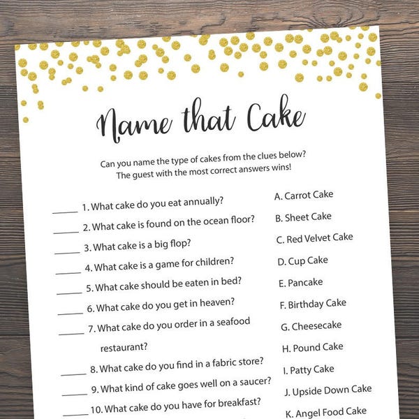 Name That Cake Game - Etsy