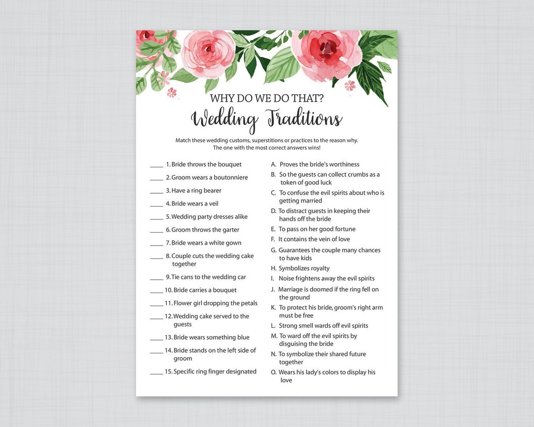 Wedding Traditions Guessing Game Printable, Why Do We Do That,bridal ...