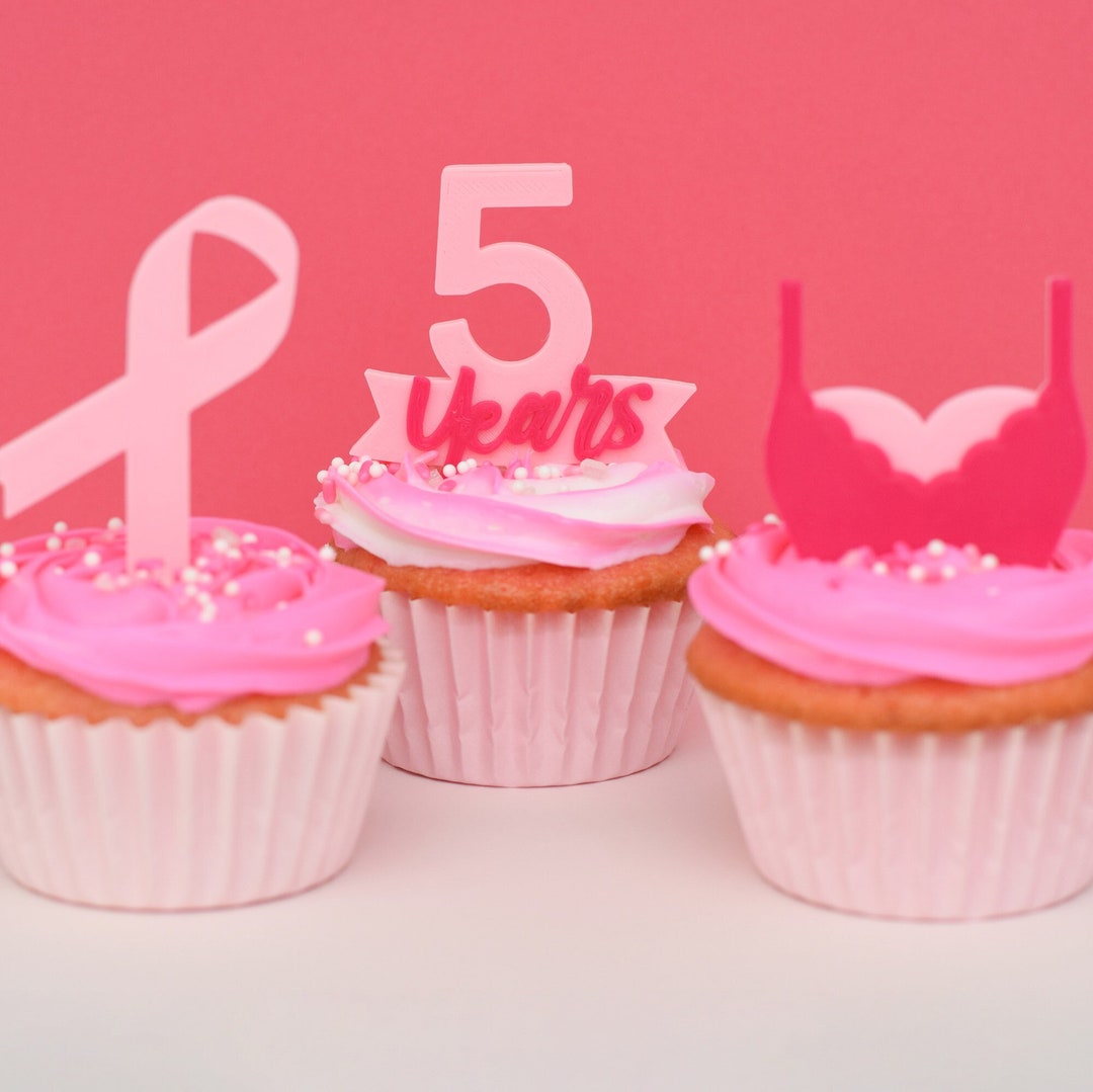 Breast Cancer Cupcake Toppers - Set of 6 3D Printed Plastic - Etsy