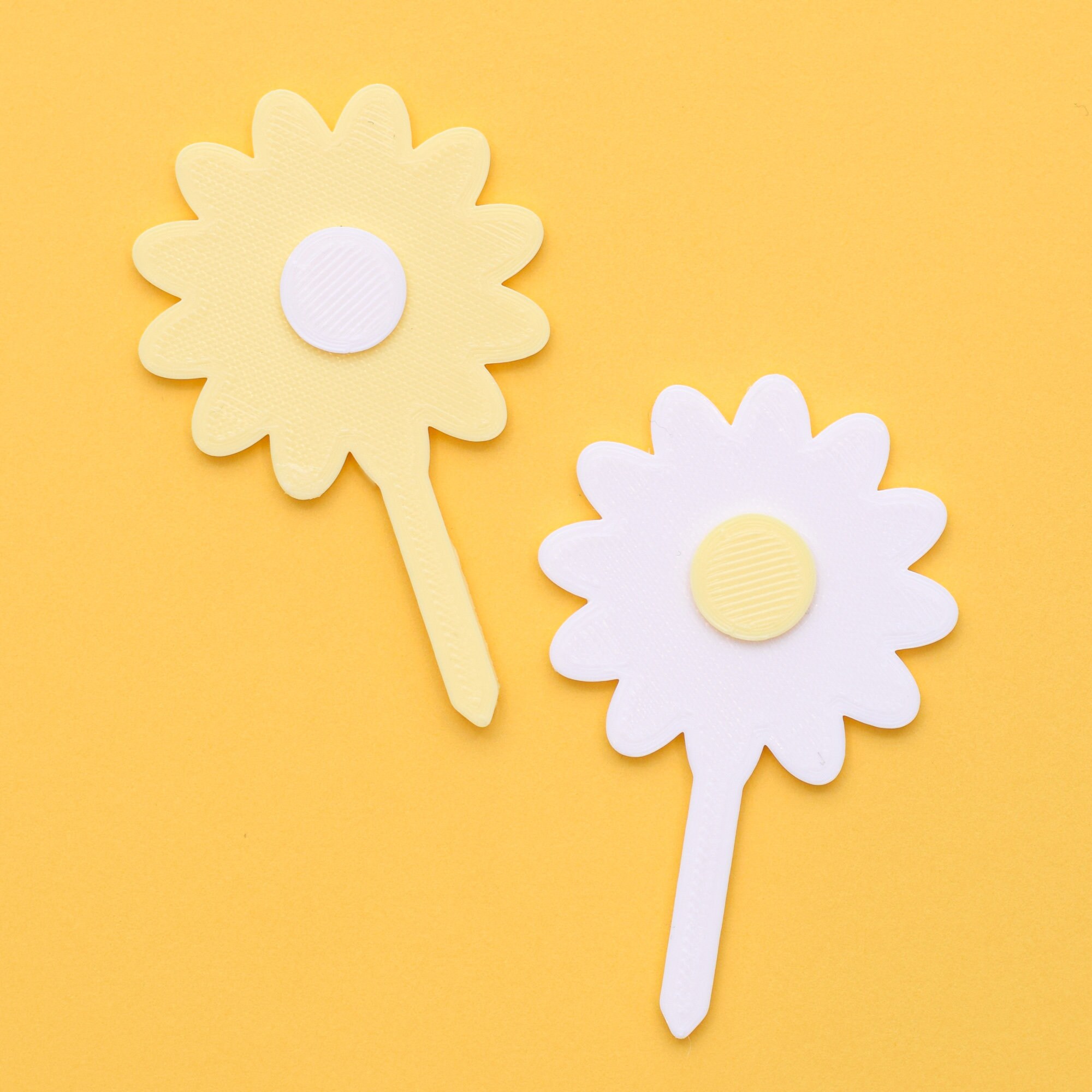Yellow and White Flower Cupcake Toppers - Set of 6 3D Printed Plastic ...