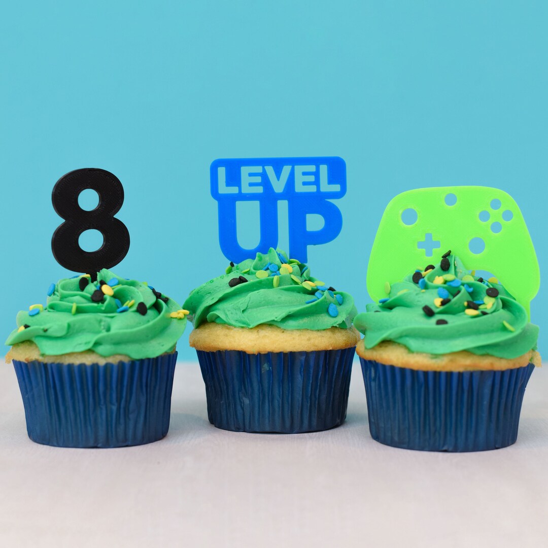 Level up Video Gamer Cupcake Toppers - Set of 6 3D Printed Plastic - Etsy