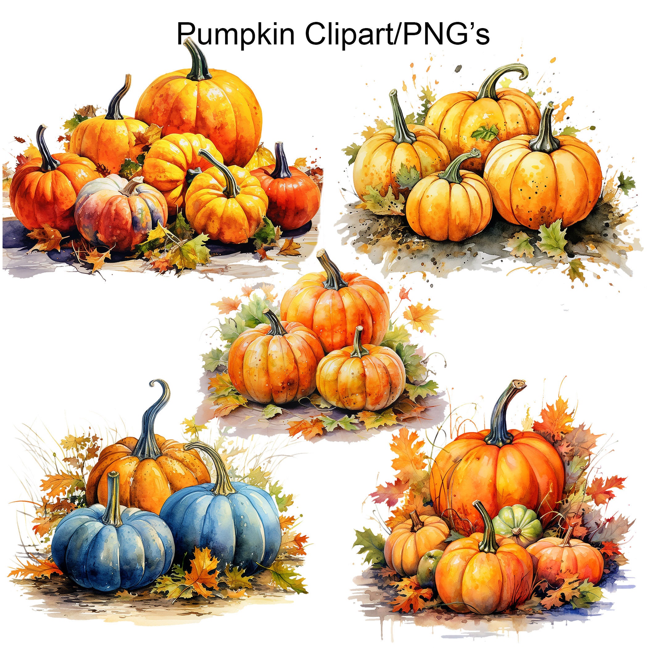 Pumpkin Clipart/ Watercolor - Autumn Colors in PNG Format Instant ...