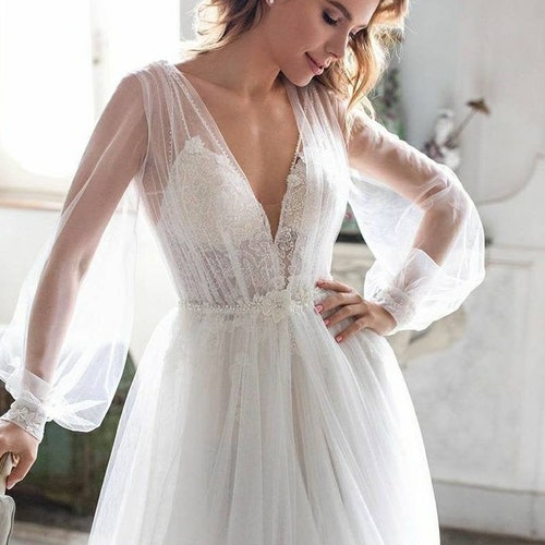 Open Back Bridal Gown Boudoir Wedding Dress Sheer Robe Long - Etsy