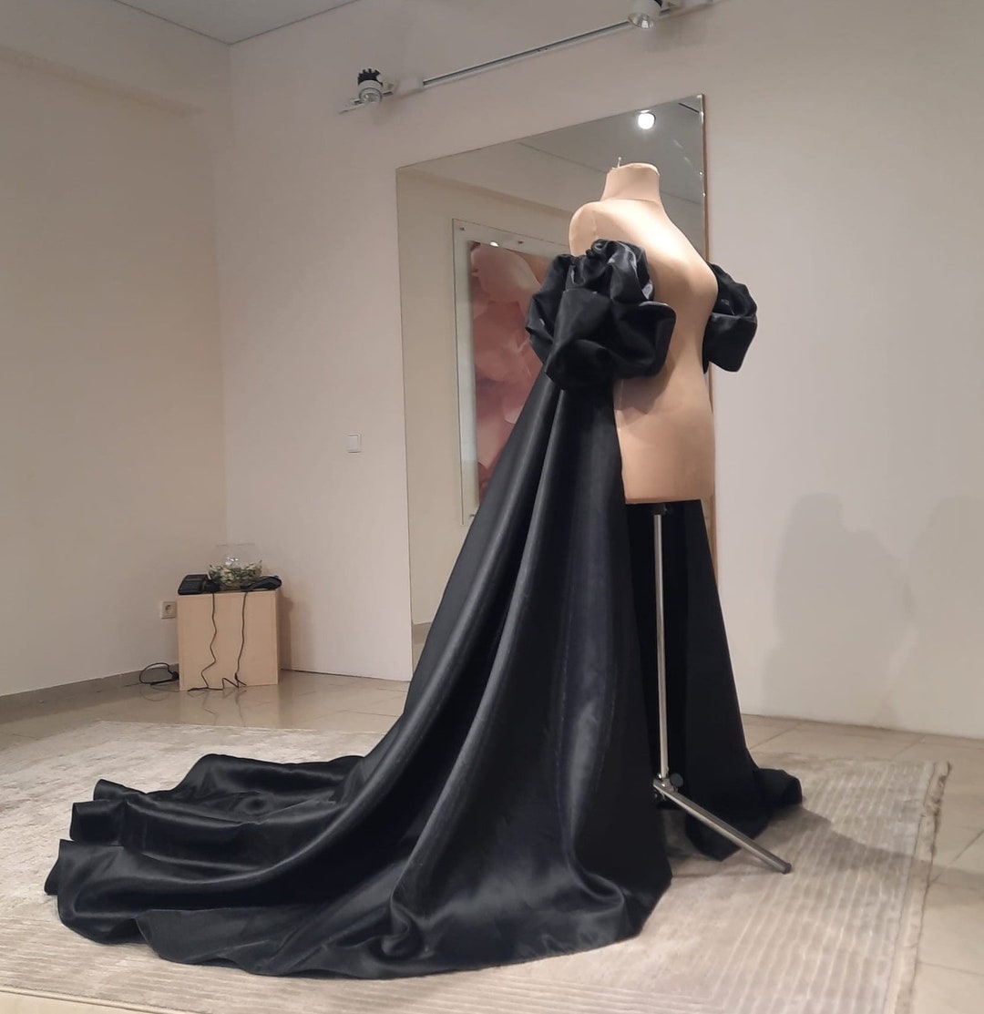 Black Bicep Satin Cape With Long Train,gothic Cape - Etsy