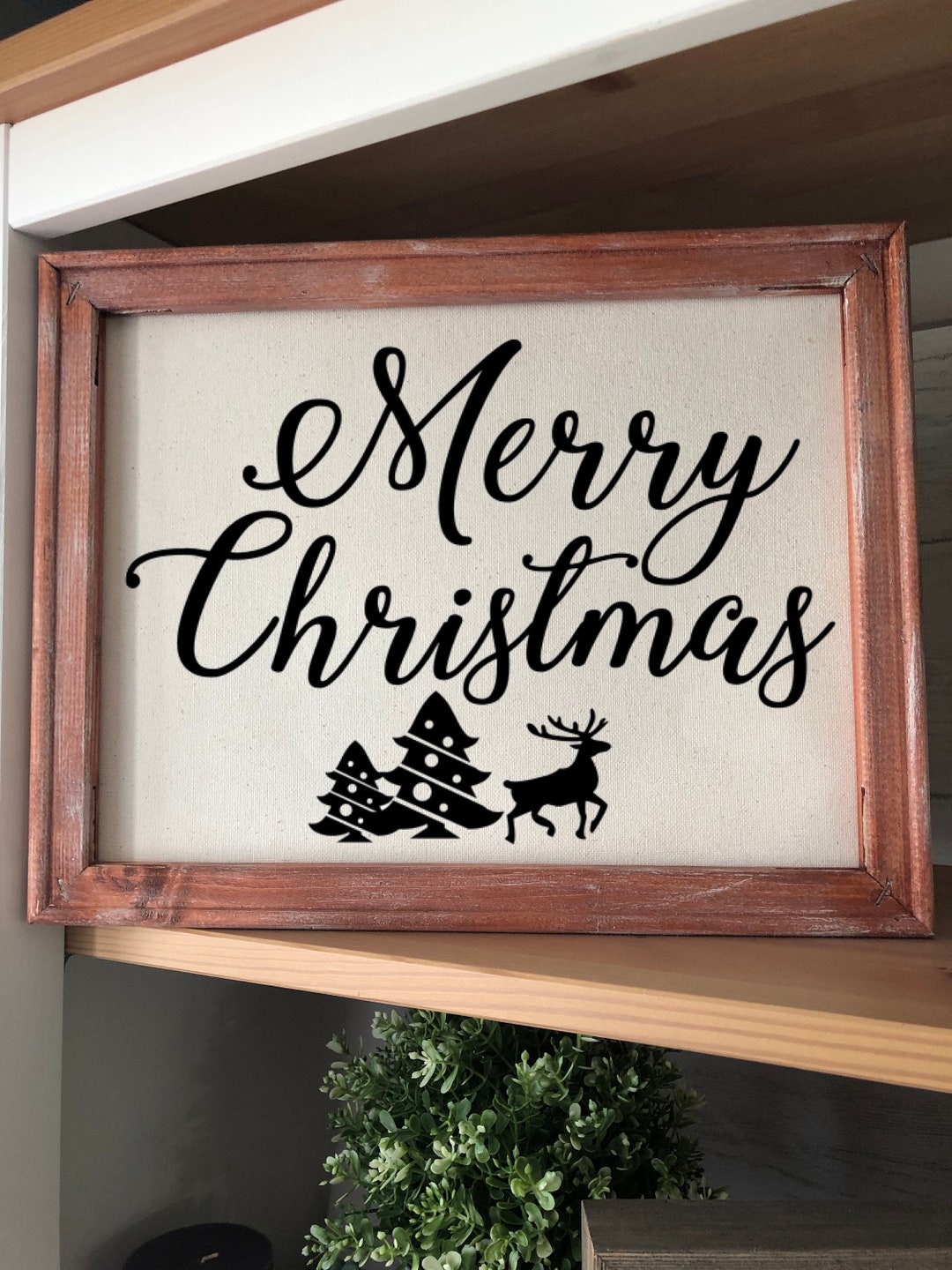 Merry Christmas With Deer and Trees Framed Canvas Sign *handmade ...