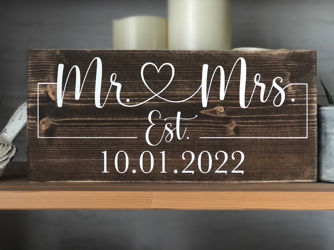 Wedding Gift Mr & Mrs Sign With Established Date Heart Anniversary Gift ...