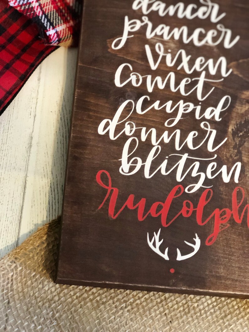 Christmas Reindeer Names Wood Sign: Rustic Farmhouse Holiday Decor - Etsy