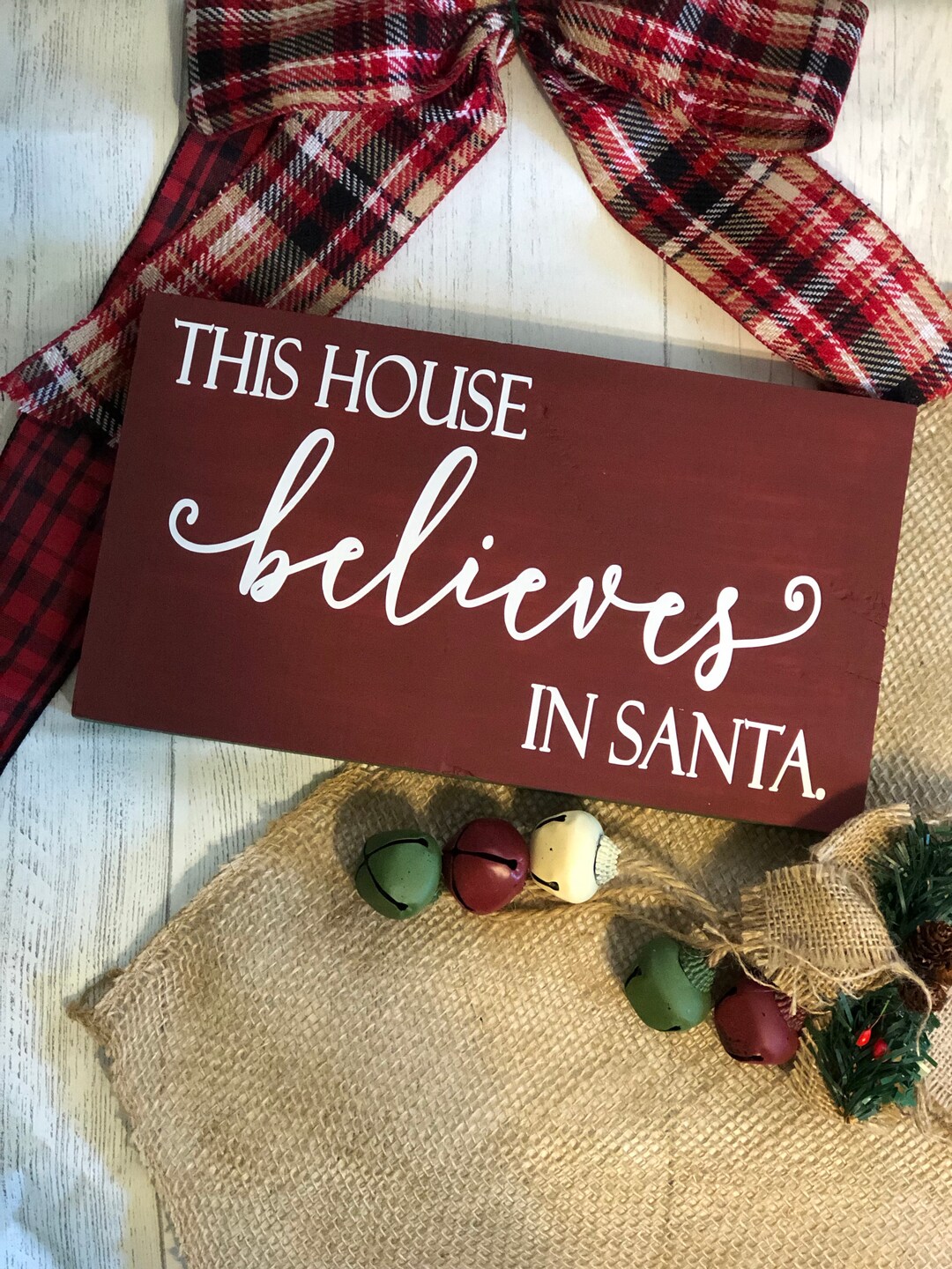 Christmas Real Wood Block Sign "this House Believes in Santa" Farmhouse ...