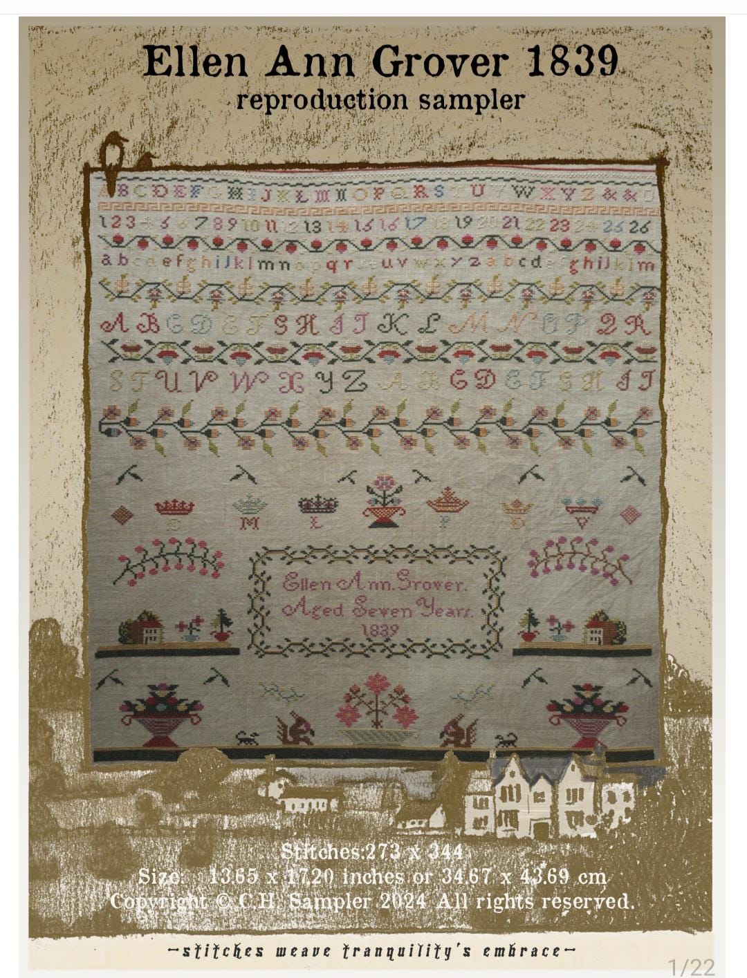 Ellen Ann Grover 1839 Reproduction Sampler Instant Download PDF - Etsy