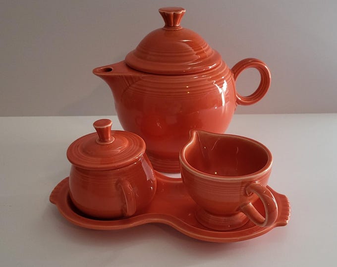 Fiesta Persimmon Tea Set With Teapot, Creamer, Sugar, and Tray - Etsy