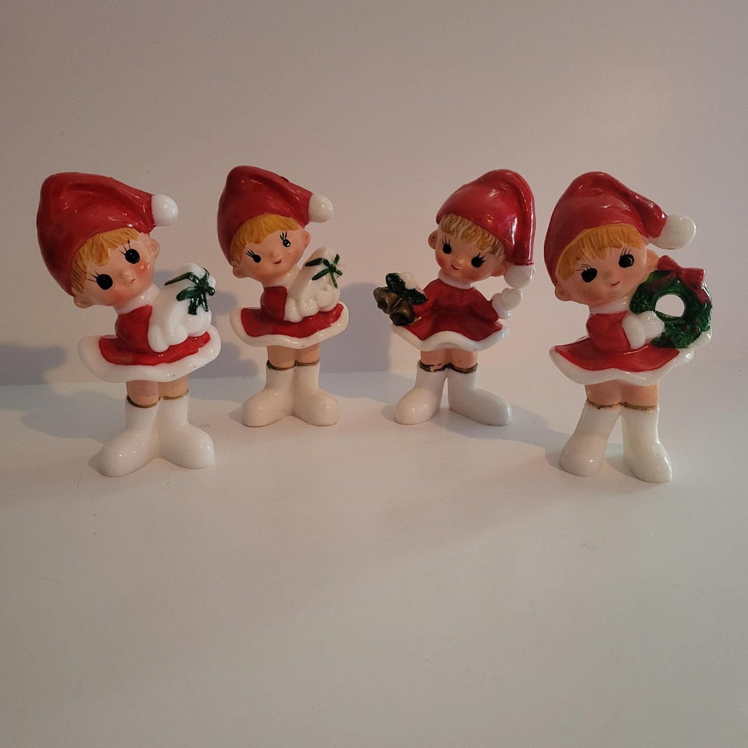Vintage Christmas Girl Elves Heavy Celluloid Plastic / Made in Hong ...