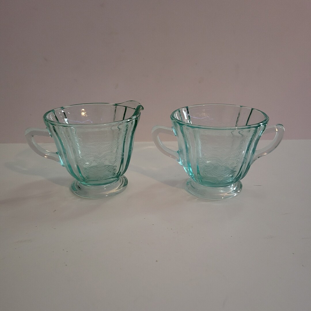 Vintage Indiana Glass Teal Recollection Creamer and Sugar Bowl - Etsy