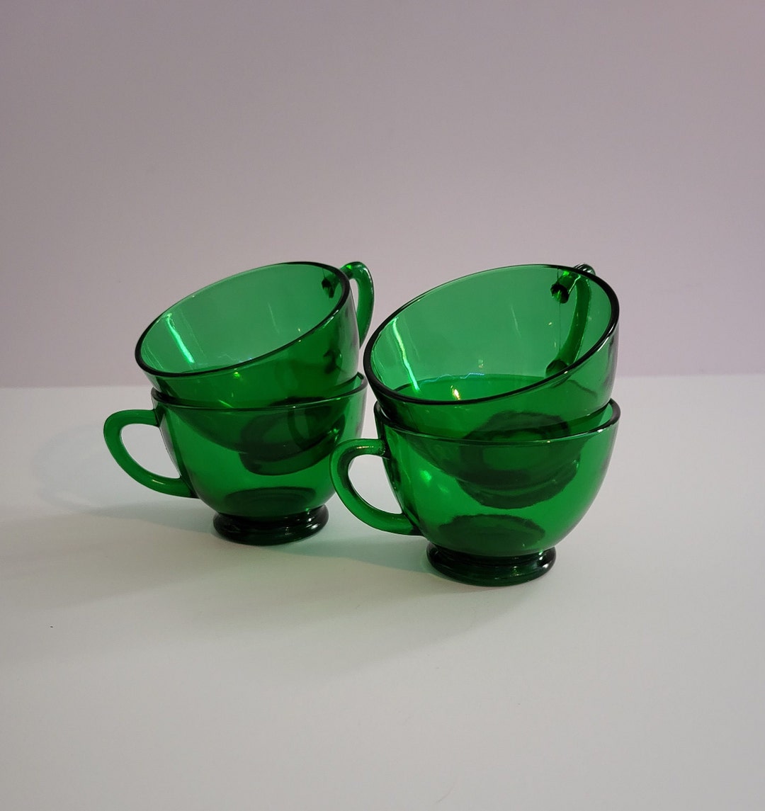 Anchor Hocking Emerald Green Glass Tea Cups / Punch Cups / Set of Four ...