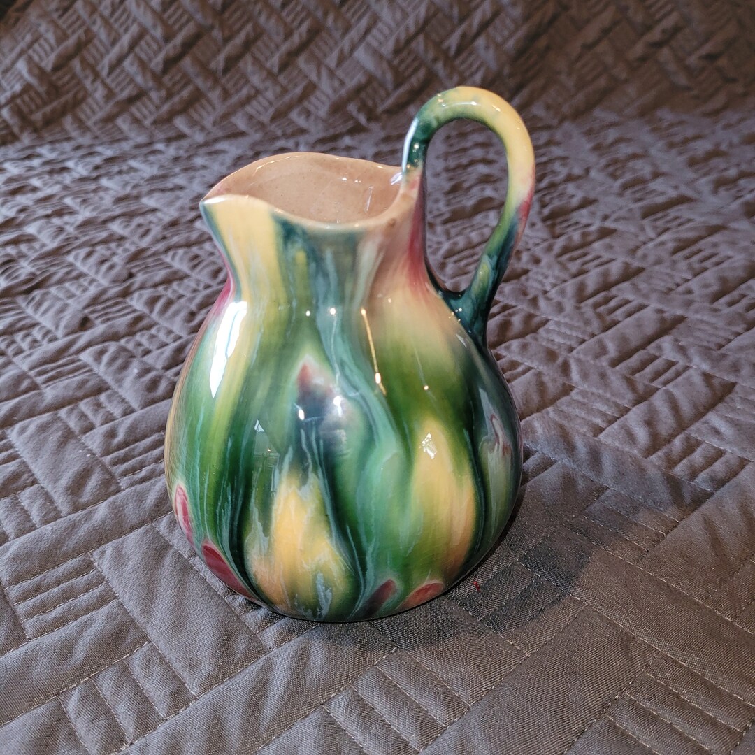 Vintage Czechoslovakian Drip Art Pottery Pitcher - Etsy