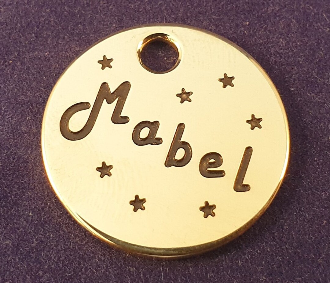 Deeply Engraved Solid Brass Dog Tag, 25mm Round, Modern Design With ...