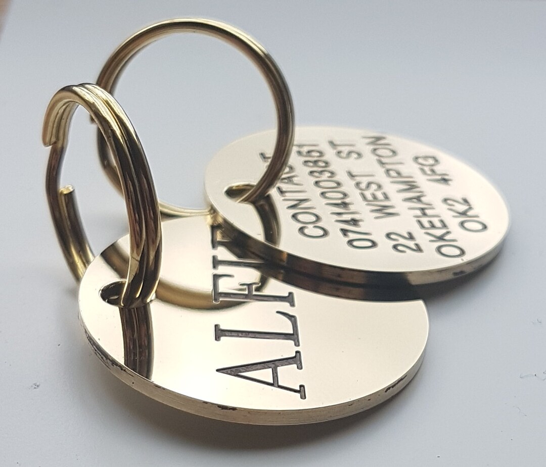 Deeply Engraved and Painted Solid Polished Brass Dog Tag, 29mm Round ...