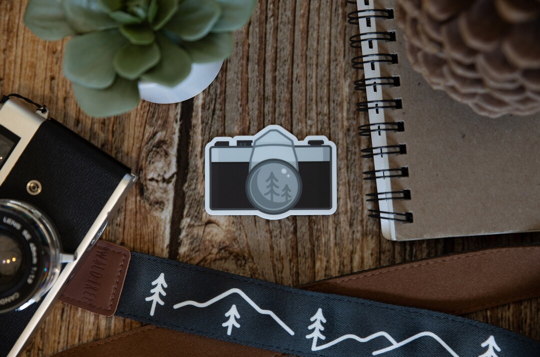 Photographer Sticker Vintage Camera, Outdoor Adventure, Tree & Moon ...