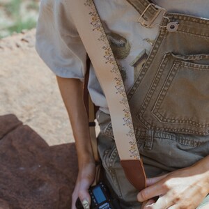 Flower Field Tan Camera Strap Design With Brown Vegan Leather ...