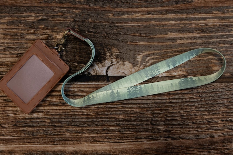 Neck Lanyard - Foggy Forest - Misty Treeline Printed in Green Long ...