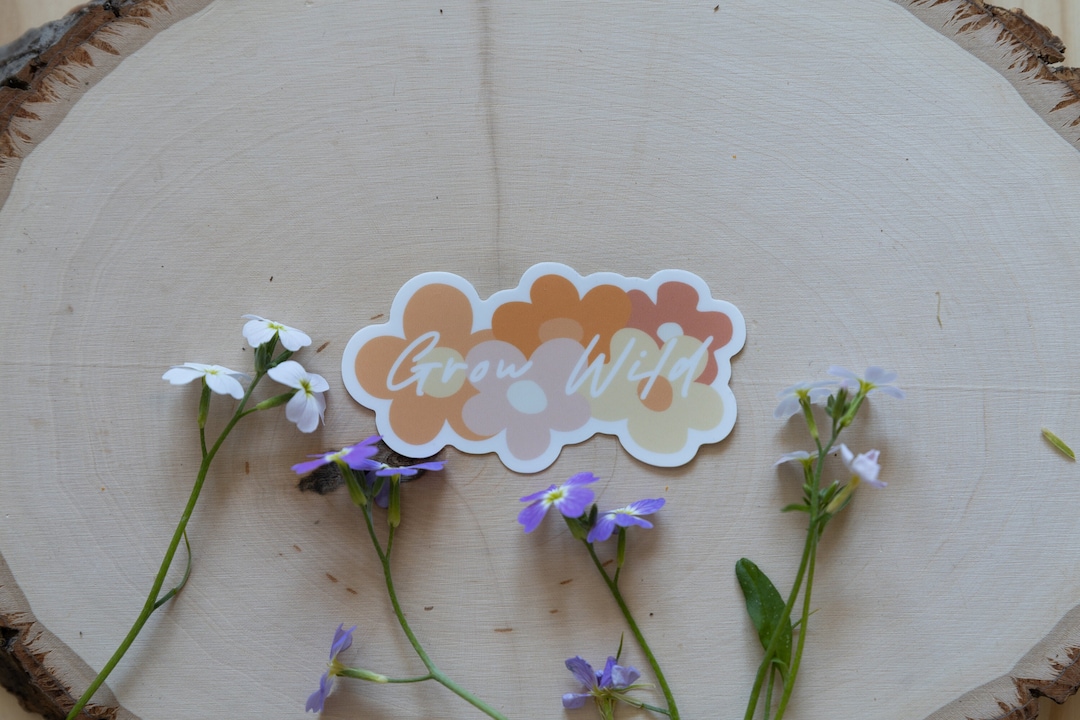 Grow Wild Sticker | 70s Retro Design | Flower Stickers | Weatherproof ...