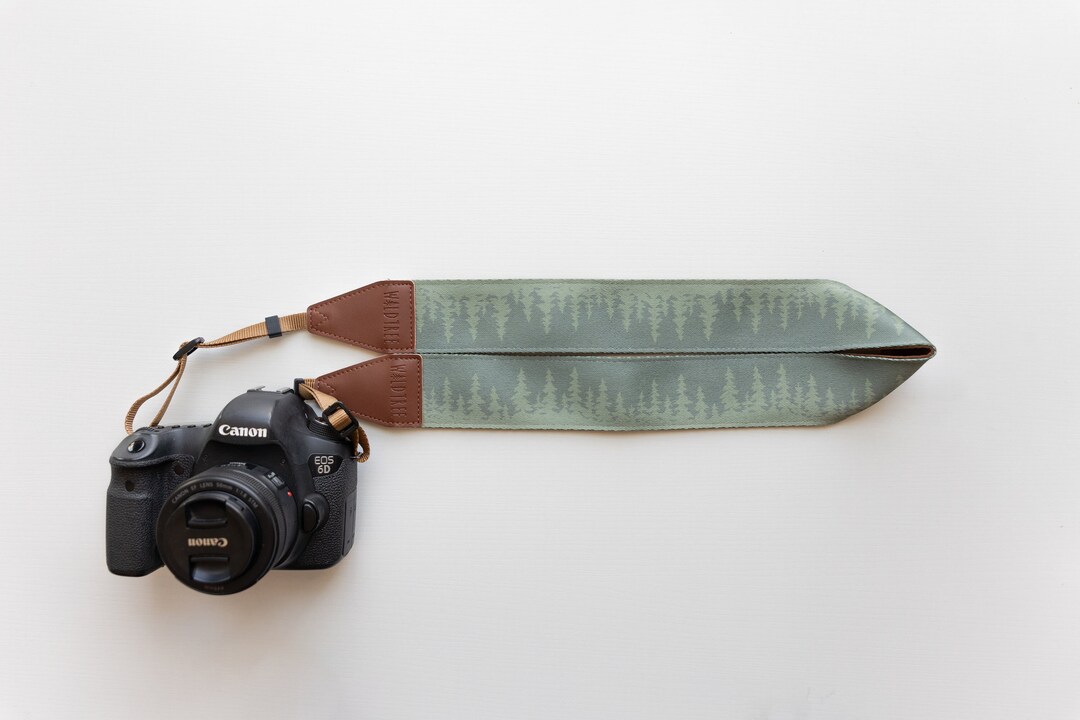 Camera Strap Pinetree Landscape, Evergreen Colored Tree Line Print, Vegan Leather, Crossbody ...