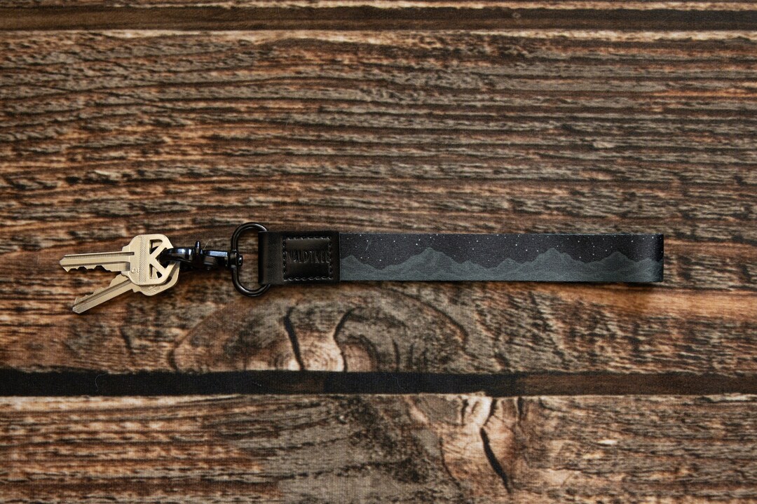Wristlet Keychain Midnight Mountain Stars Vegan Black Leather End, Key ...