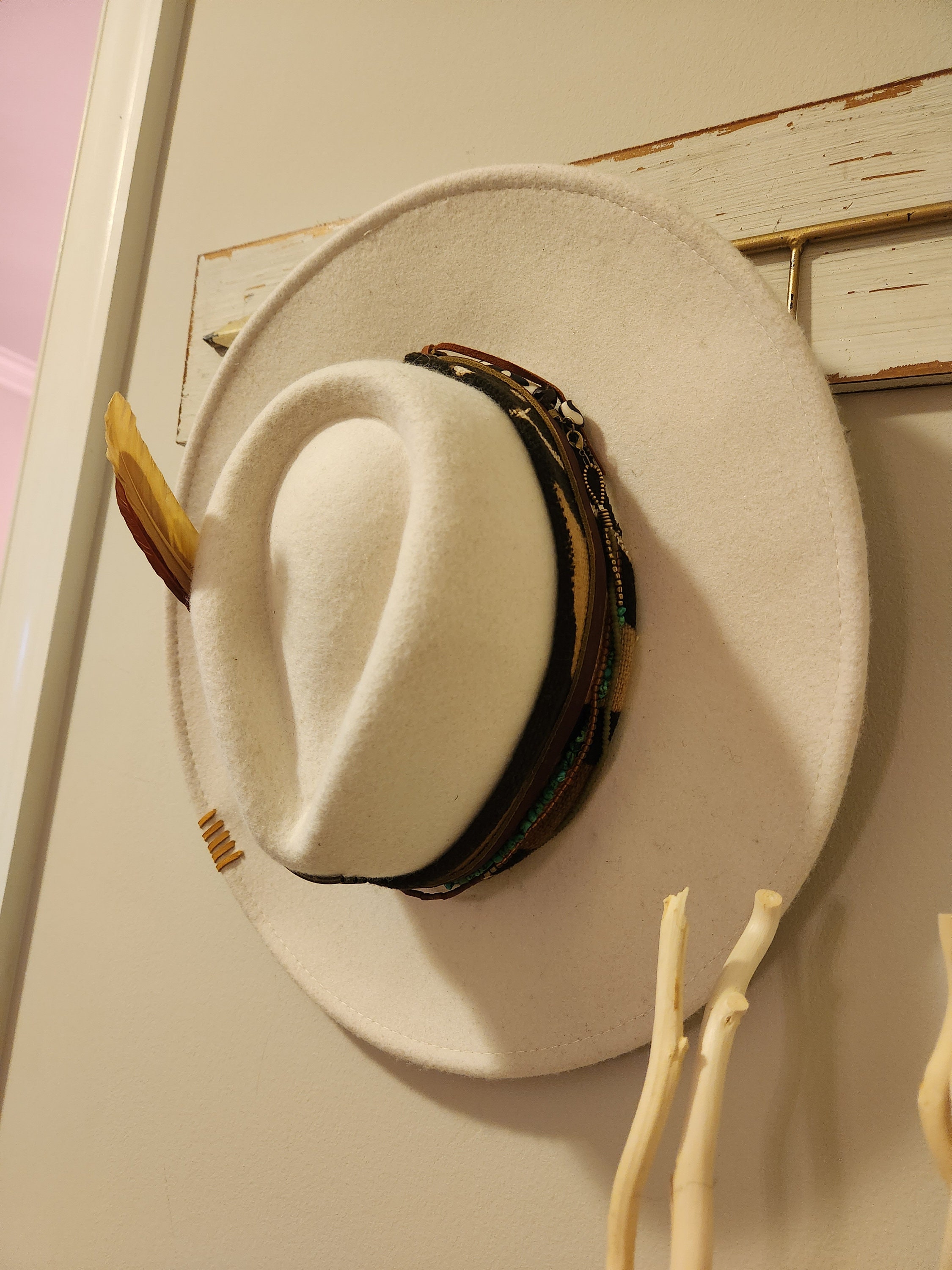 Custom Wool Fedora With Flair- Triple Bar Cream - Etsy