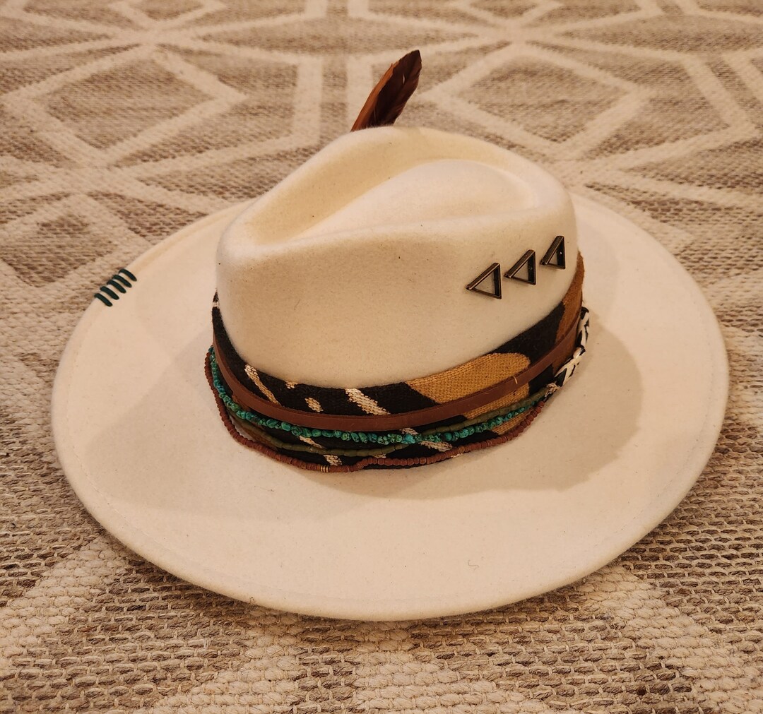 Custom Wool Fedora With Flair- Triple Triangle Cream - Etsy