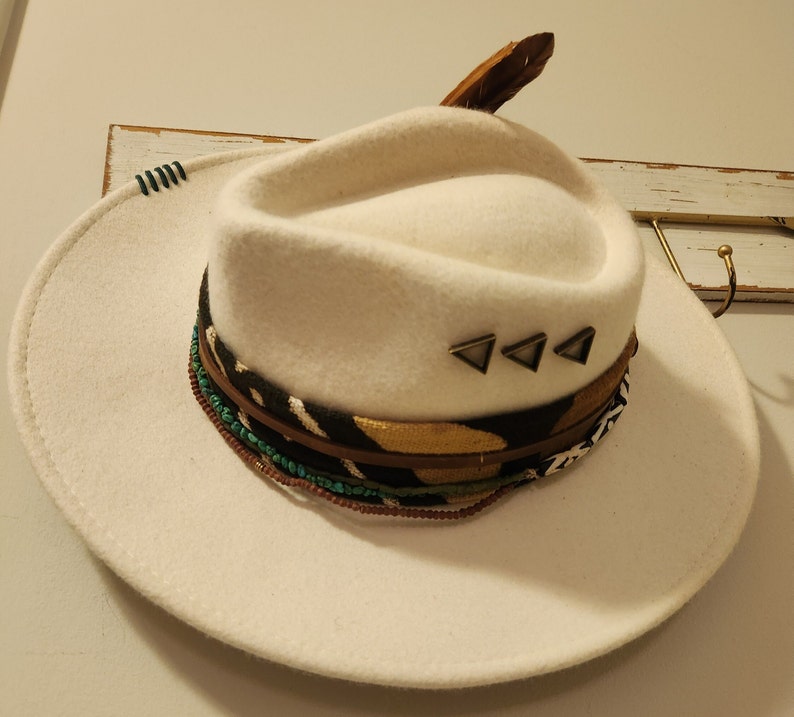 Custom Wool Fedora With Flair- Triple Triangle Cream - Etsy