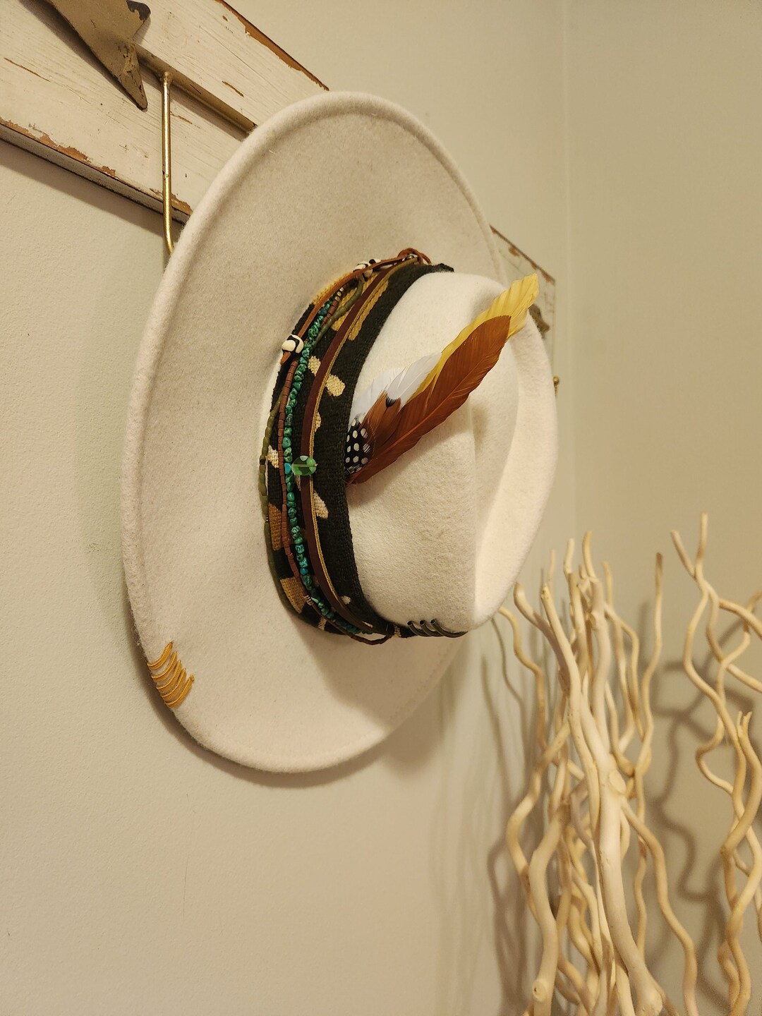 Custom Wool Fedora With Flair- Triple Bar Cream - Etsy