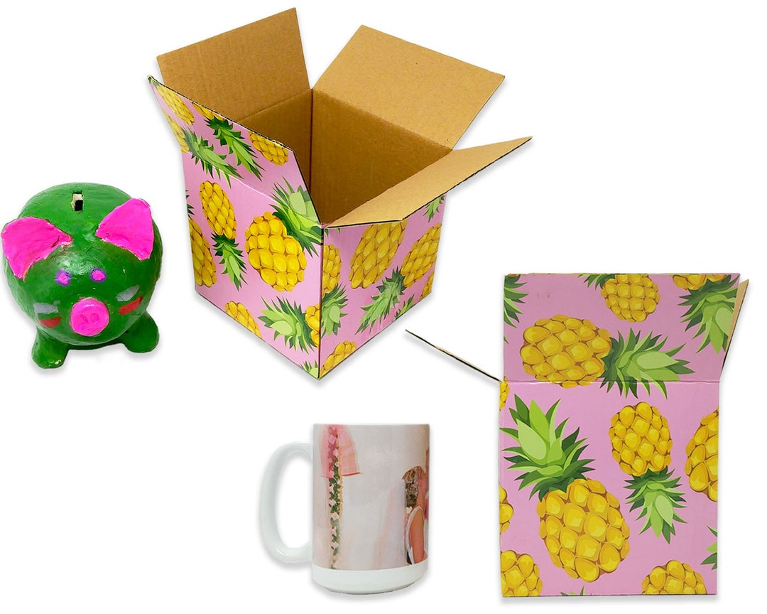 12 Pack 6x6x6" Pink Pineapple Designer Boxes, Recyclable, Reusable ...