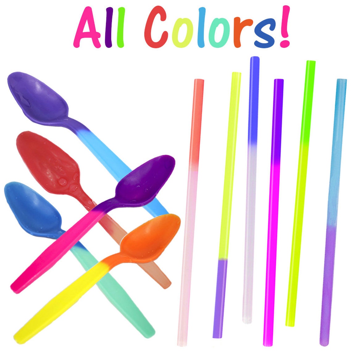 100 Pack Totally Awesome Color Changing Spoons & Straws | Etsy