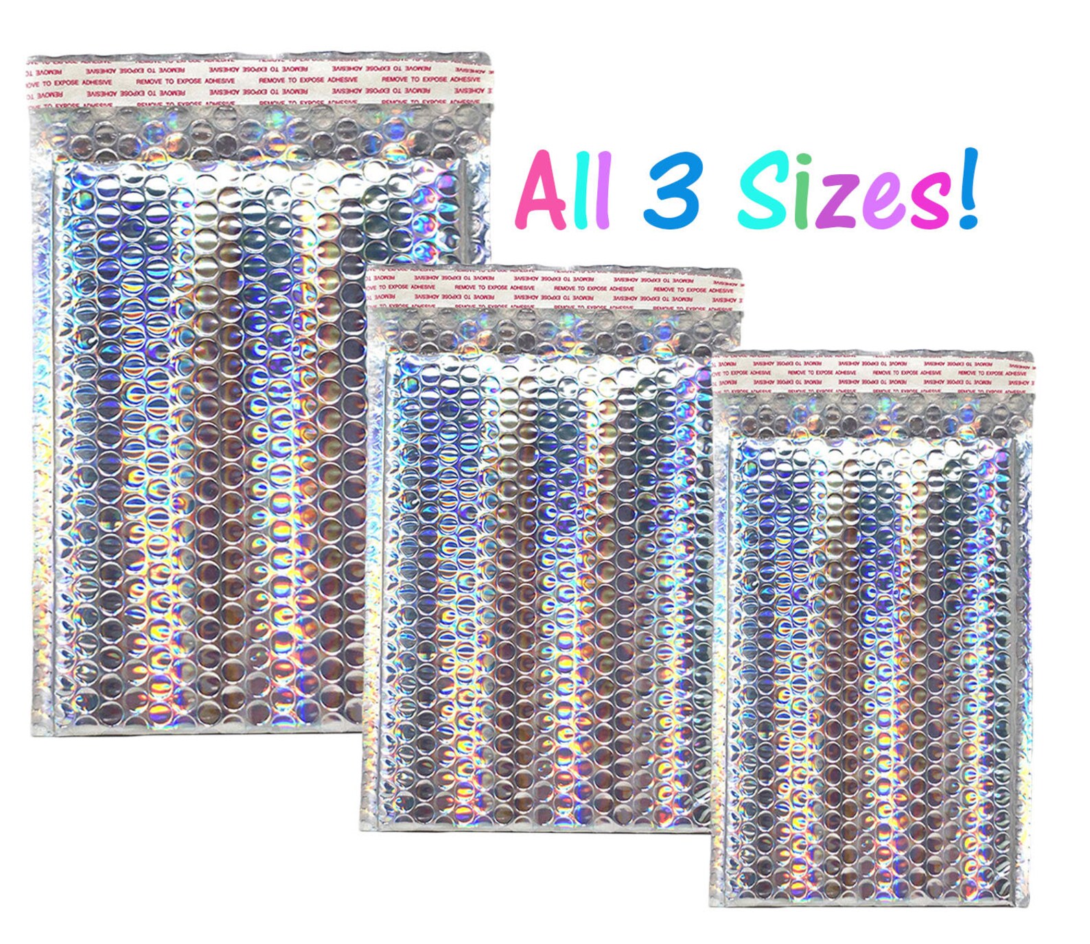 50 Pack 5X9 6X10 8.5X12 All Sizes Combo Holographic Bubble - Etsy