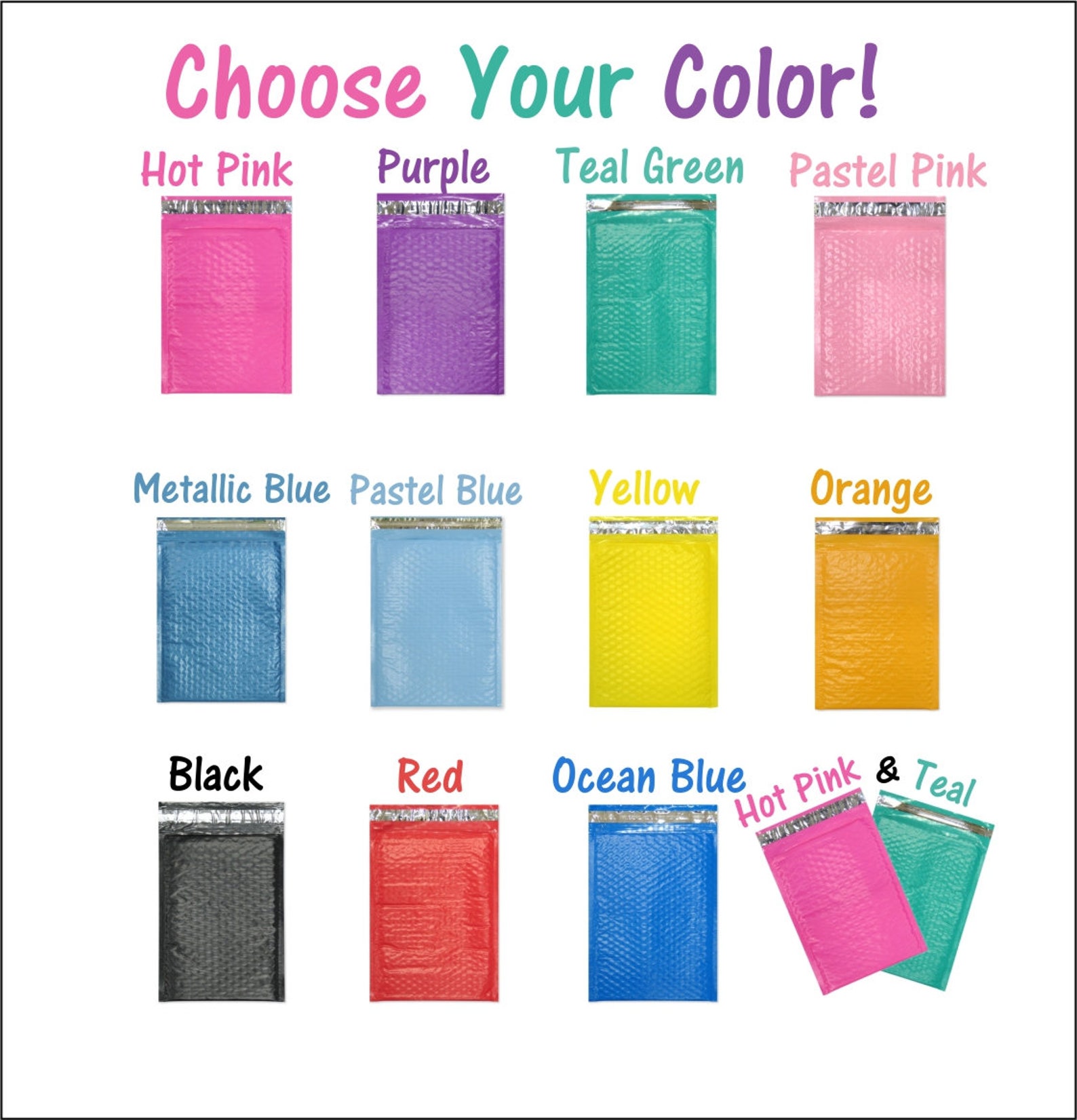 50 Pack Colorful 4x8 Poly Bubble Mailers You Choose 11 Colors | Etsy