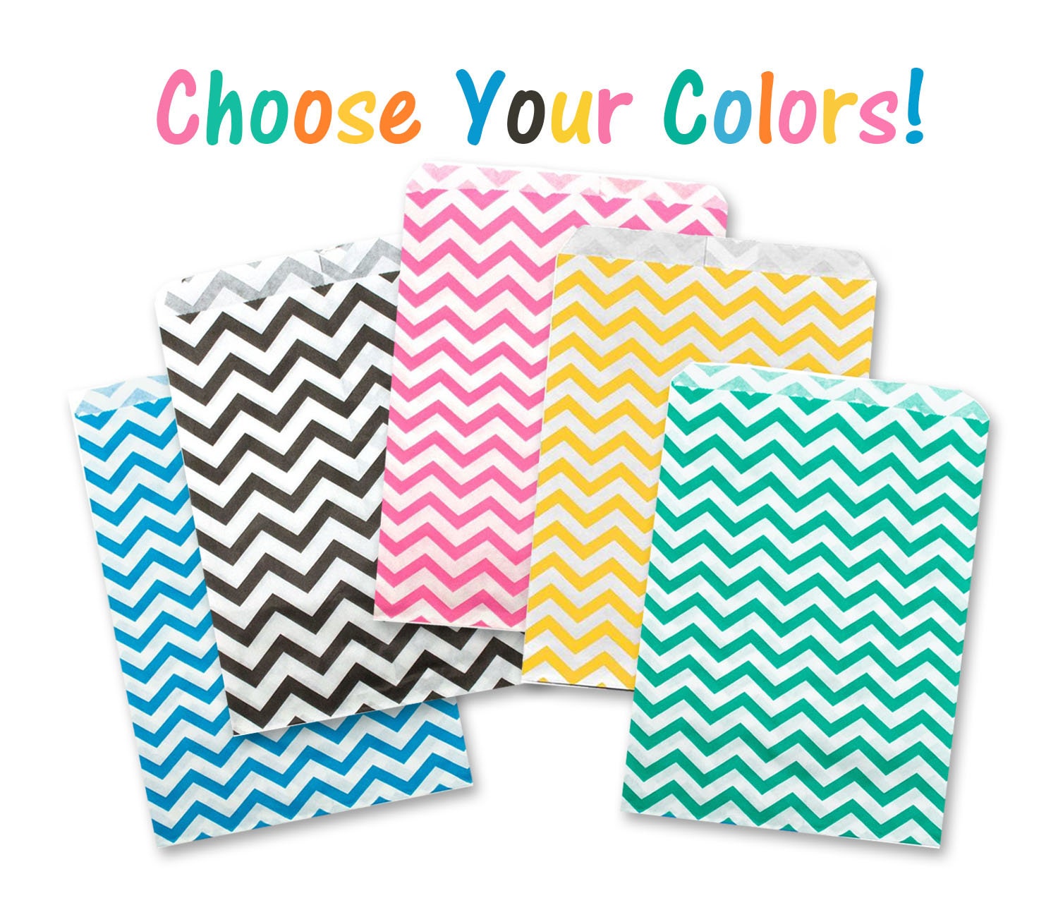 200 Pack 6x9 Paper Bags Chevron Design Pink Yellow Teal | Etsy