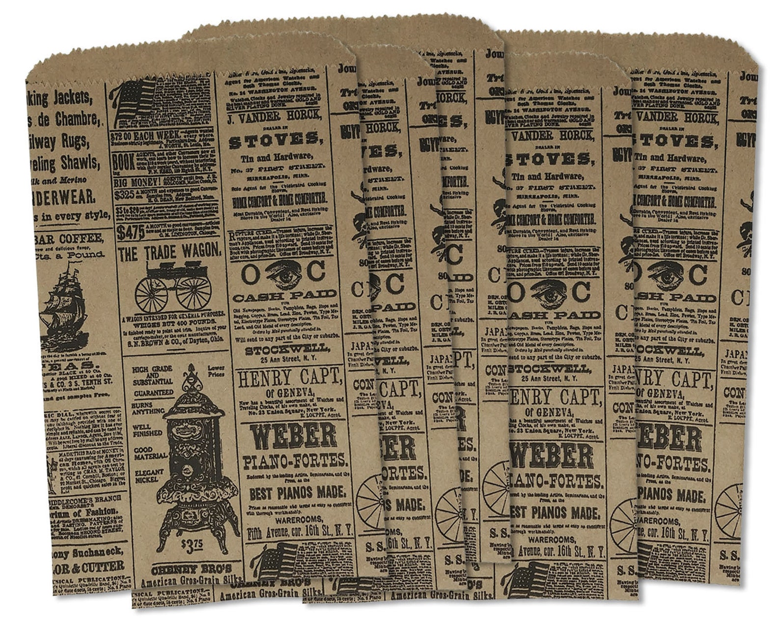 100 Pack 6x9 Newsprint Paper Bags Vintage Rustic Kraft Party - Etsy