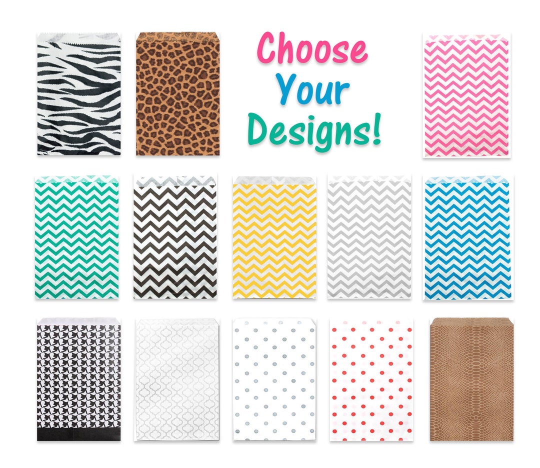 100 Pack 6x9 Paper Bags, Many Designs Chevron, Leopard, Zebra, Polka ...