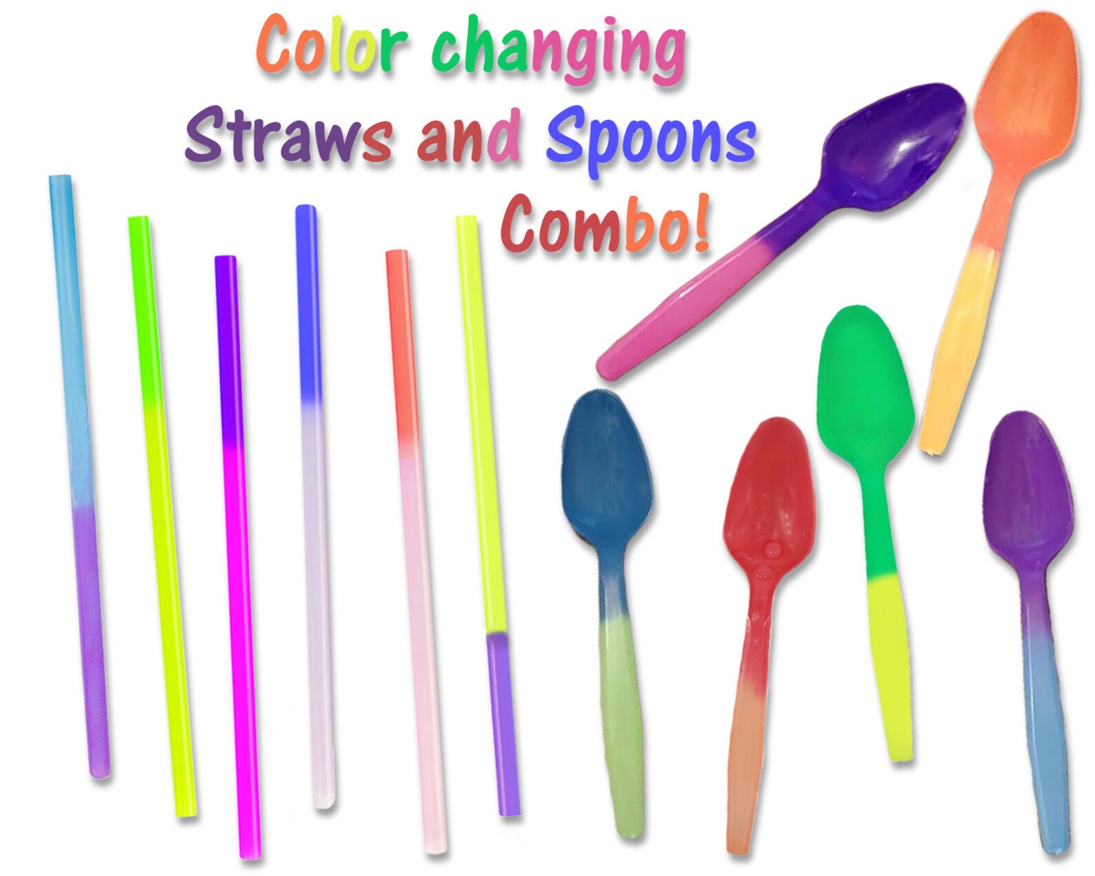 100 Pack Totally Awesome Color Changing Spoons & Straws - Etsy
