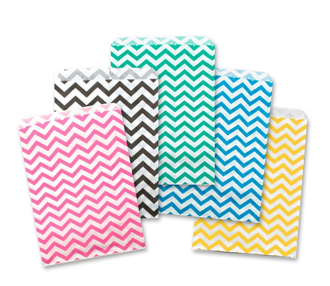 200 Pack 6x9 Paper Bags, Chevron Design, Pink, Yellow, Teal, Black ...
