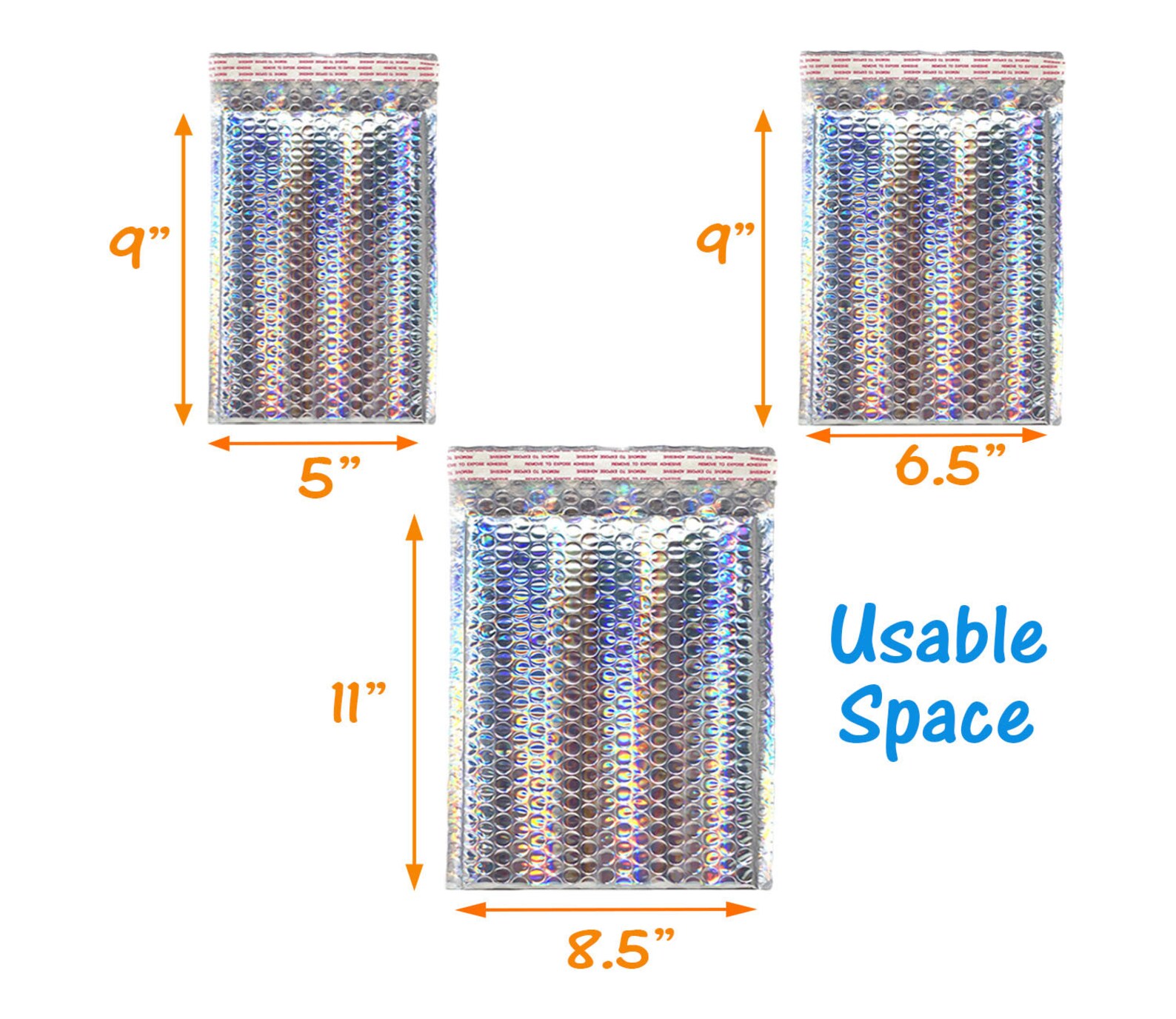 50 Pack 5X9 6X10 8.5X12 All Sizes Combo Holographic Bubble | Etsy