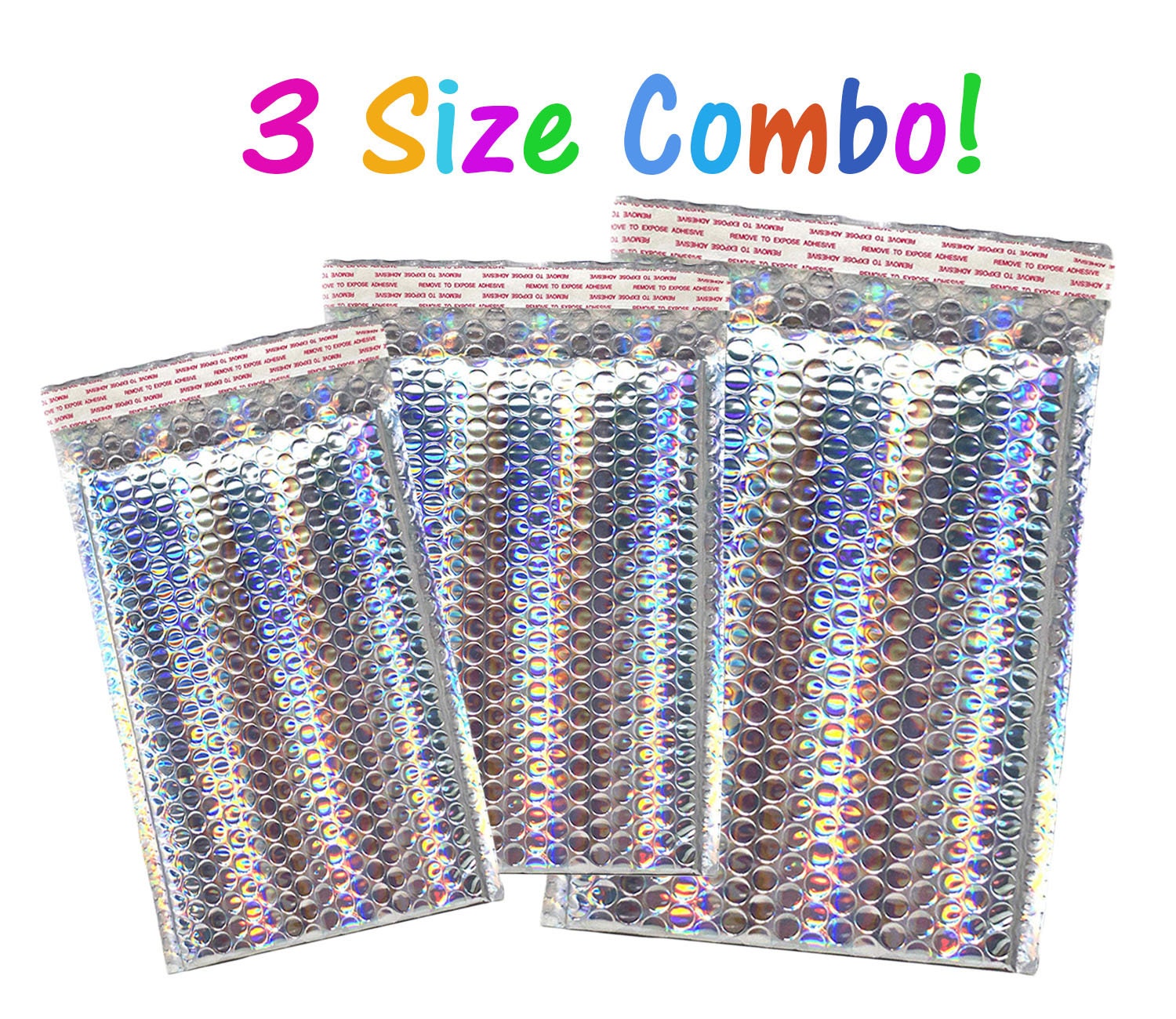 50 Pack 5X9 6X10 8.5X12 All Sizes Combo Holographic Bubble | Etsy