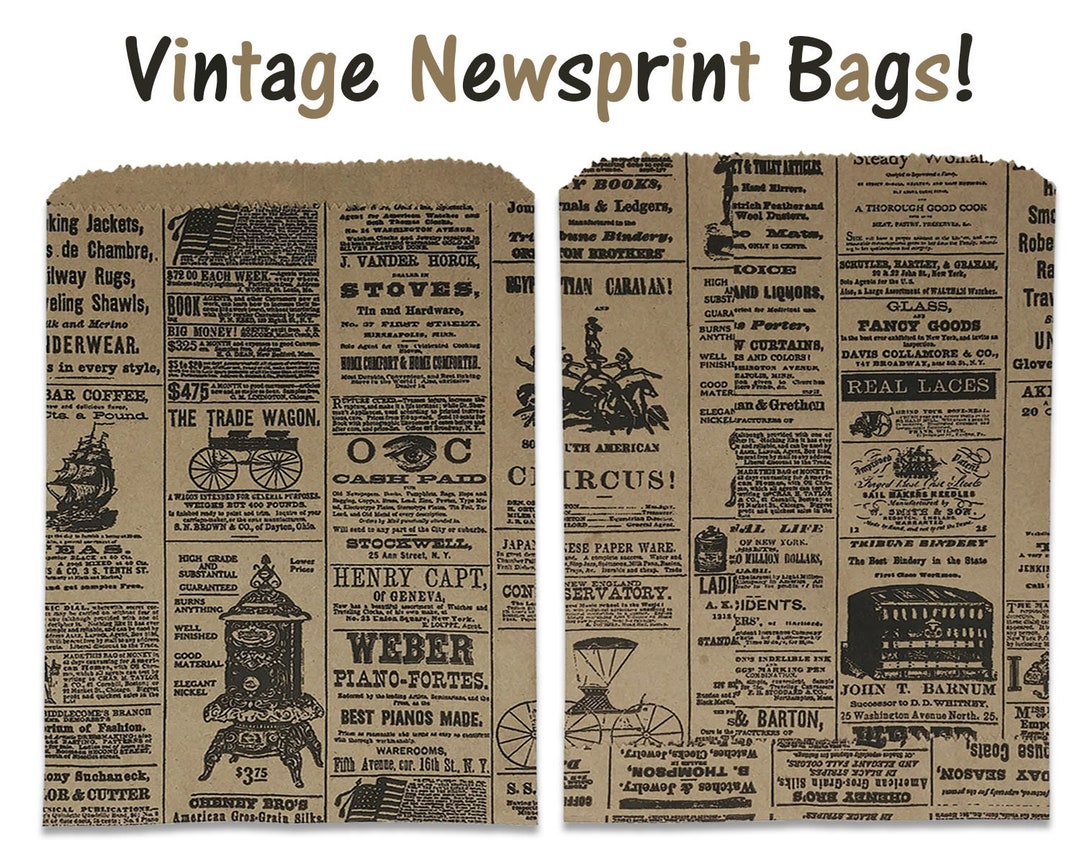 50 Pack 8"x12" Newsprint Paper Bags, Vintage, Rustic Kraft Party Favor ...