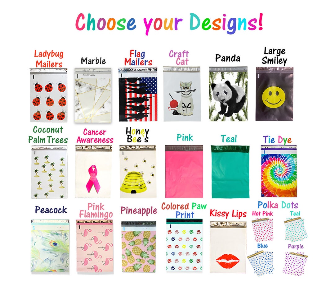 100 Pack Fun 10x13" Flat Poly Mailers, Cute Self Adhesive Shipping ...