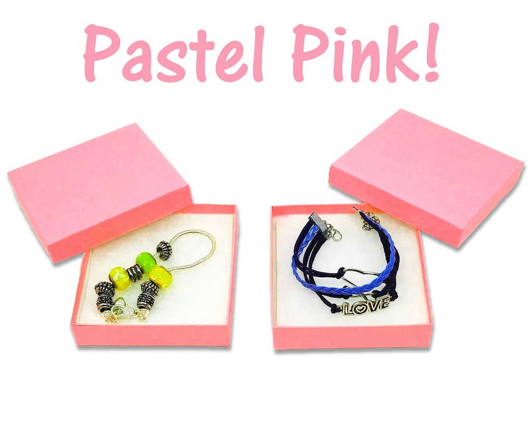 50 Pack Pastel Pink 3.5x3.5x1 Inch Cotton Filled Jewelry Boxes, Gift ...