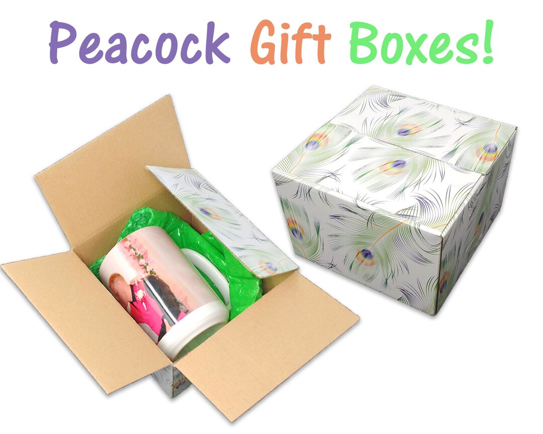 5 Pack 6x6x4" Peacock Designer Boxes, Recyclable, Reusable Shipping ...