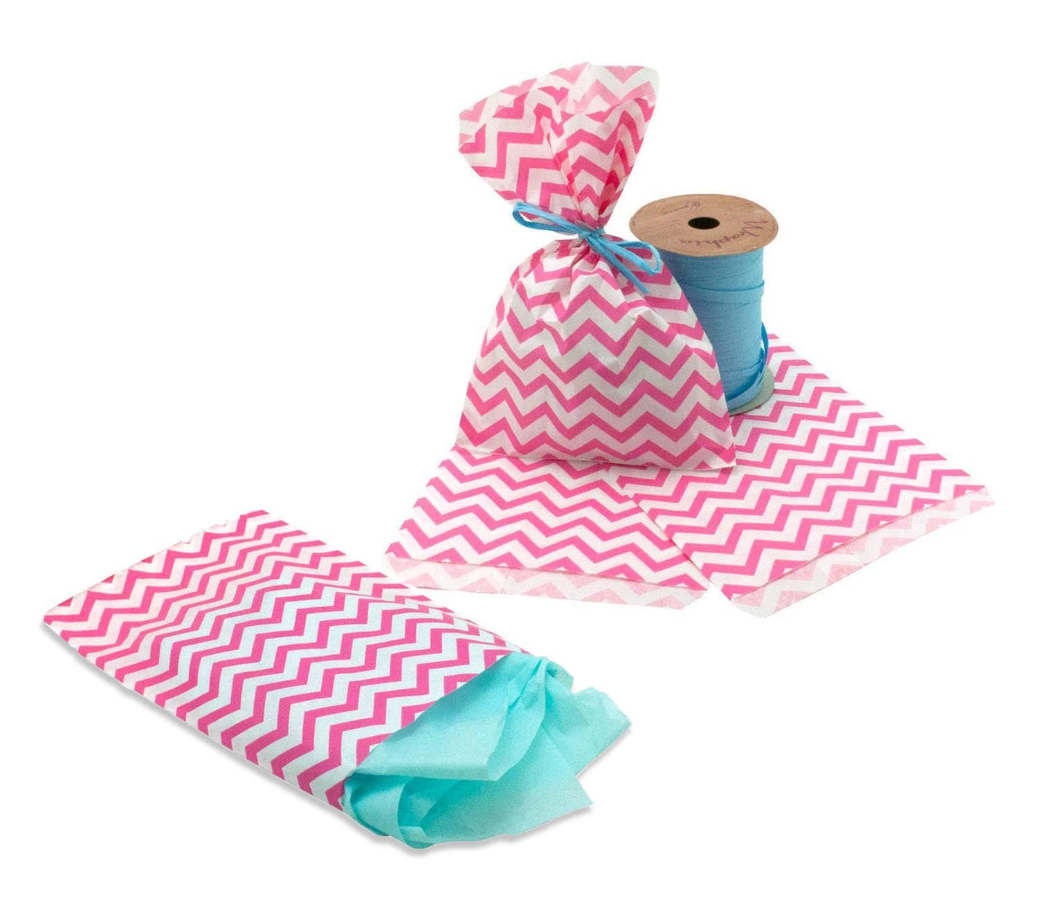 100 Pack 6x9 Paper Bags Chevron Design Pink Yellow Teal | Etsy