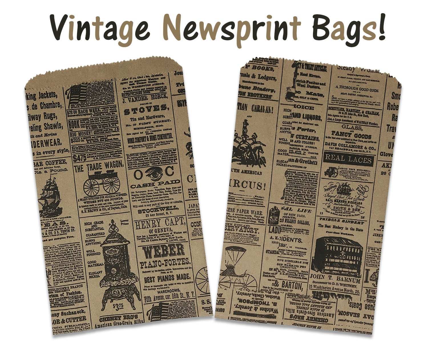 100 Pack 6x9 Newsprint Paper Bags Vintage Rustic Kraft Party - Etsy